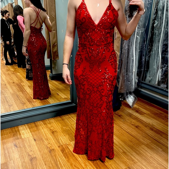 Blondie Nites | Dresses | Red Sequence Prom Dress Size Blondie Nites ...